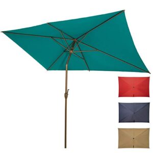 ogrmar 6.5x10ft patio umbrella rectangular outdoor table umbrella with crank & push button tilt for terrace, backyard, garden, courtyard, swimming pool, lawn (turquoise)