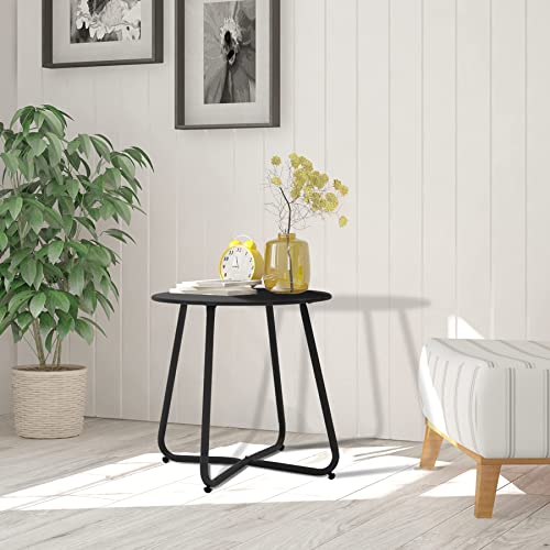 Meluvici Patio Small Side Table Waterproof Round Metal Steel Side Table Weather Resistant Portable Outdoor and Indoor End Table for Garden Balcony Yard, Black