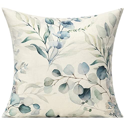 WOKANI Leaf Eucalyptus Throw Pillow Covers Outdoor 20x20 Set of 4 Sage Green Plants Spring Summer Patio Furniture Cushion Cases Decorative Home Decor for Bench Couch Sofa Porch