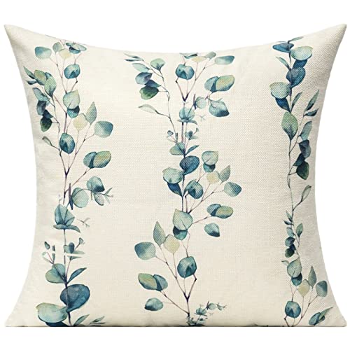 WOKANI Leaf Eucalyptus Throw Pillow Covers Outdoor 20x20 Set of 4 Sage Green Plants Spring Summer Patio Furniture Cushion Cases Decorative Home Decor for Bench Couch Sofa Porch