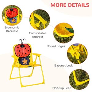 Outsunny Kids Table and Chair Set, Outdoor Folding Garden Furniture, Picnic Table for Patio Backyard, with Ladybug Pattern, Removable & Height Adjustable Sun Umbrella, Aged 3-6 Years Old, Red