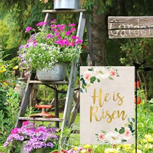 Easter Cross Garden Flag He is Risen Religious Yard Outdoor Decor 12.5 x 18 Inch Double Sided Burlap Spring Flowers Holiday Decorations