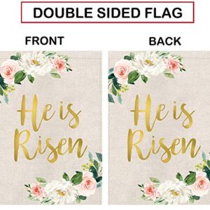 Easter Cross Garden Flag He is Risen Religious Yard Outdoor Decor 12.5 x 18 Inch Double Sided Burlap Spring Flowers Holiday Decorations