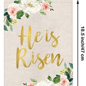 Easter Cross Garden Flag He is Risen Religious Yard Outdoor Decor 12.5 x 18 Inch Double Sided Burlap Spring Flowers Holiday Decorations