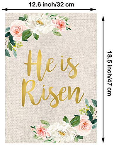 Easter Cross Garden Flag He is Risen Religious Yard Outdoor Decor 12.5 x 18 Inch Double Sided Burlap Spring Flowers Holiday Decorations