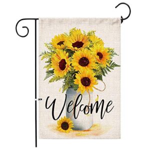 hexagram sunflower arrangement vase welcome garden flag double sided,burlap summer fall farmhouse outdoor welcome garden decor,small garden flag 12×18 prime