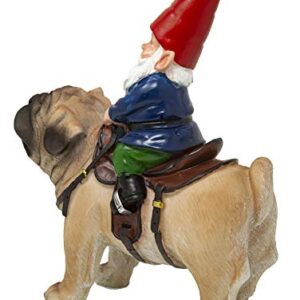 Funny Guy Mugs Garden Gnome Statue - Gnome Riding a Pug - Indoor/Outdoor Garden Gnome Sculpture for Patio, Yard or Lawn