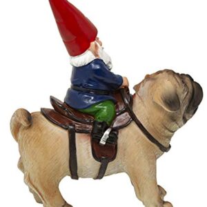 Funny Guy Mugs Garden Gnome Statue - Gnome Riding a Pug - Indoor/Outdoor Garden Gnome Sculpture for Patio, Yard or Lawn