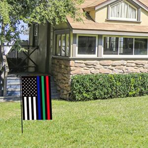 FRF Thin Blue Green and Red Line Garden Flag - Double Sided Support Military Fire Police 12.5 x 18 Inch - Blue Line American Flags Honoring Law Enforcement Officers Yard Outdoor Decor Banner