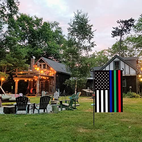 FRF Thin Blue Green and Red Line Garden Flag - Double Sided Support Military Fire Police 12.5 x 18 Inch - Blue Line American Flags Honoring Law Enforcement Officers Yard Outdoor Decor Banner