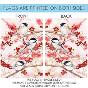 Toland Home Garden 1110443 Chickadees and Berries Spring Flag 12x18 Inch Double Sided Spring Garden Flag for Outdoor House Bird Flag Yard Decoration