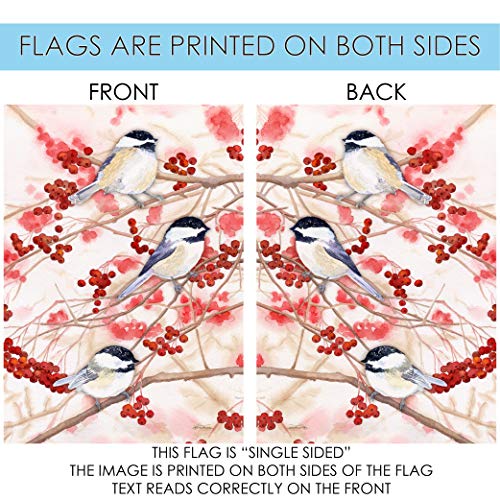 Toland Home Garden 1110443 Chickadees and Berries Spring Flag 12x18 Inch Double Sided Spring Garden Flag for Outdoor House Bird Flag Yard Decoration