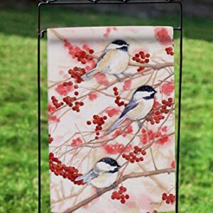 Toland Home Garden 1110443 Chickadees and Berries Spring Flag 12x18 Inch Double Sided Spring Garden Flag for Outdoor House Bird Flag Yard Decoration