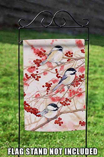 Toland Home Garden 1110443 Chickadees and Berries Spring Flag 12x18 Inch Double Sided Spring Garden Flag for Outdoor House Bird Flag Yard Decoration