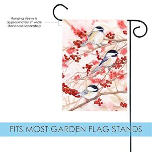 Toland Home Garden 1110443 Chickadees and Berries Spring Flag 12x18 Inch Double Sided Spring Garden Flag for Outdoor House Bird Flag Yard Decoration