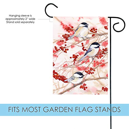 Toland Home Garden 1110443 Chickadees and Berries Spring Flag 12x18 Inch Double Sided Spring Garden Flag for Outdoor House Bird Flag Yard Decoration