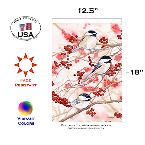 Toland Home Garden 1110443 Chickadees and Berries Spring Flag 12x18 Inch Double Sided Spring Garden Flag for Outdoor House Bird Flag Yard Decoration