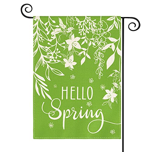 AVOIN colorlife Hello Spring Floral Garden Flag 12x18 Inch Double Sided Outside, Green Seasonal Yard Outdoor Flag