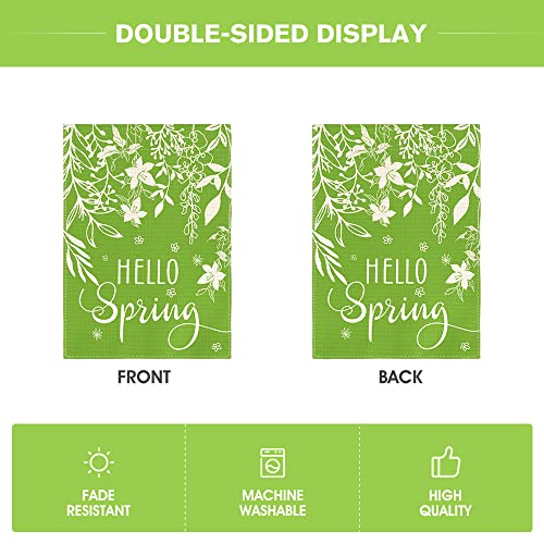 AVOIN colorlife Hello Spring Floral Garden Flag 12x18 Inch Double Sided Outside, Green Seasonal Yard Outdoor Flag