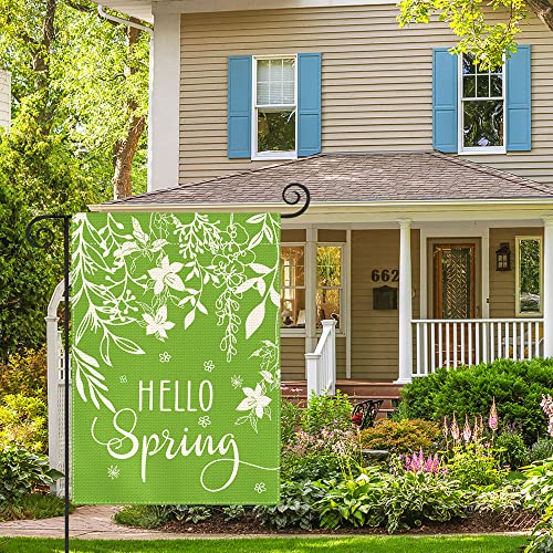 AVOIN colorlife Hello Spring Floral Garden Flag 12x18 Inch Double Sided Outside, Green Seasonal Yard Outdoor Flag