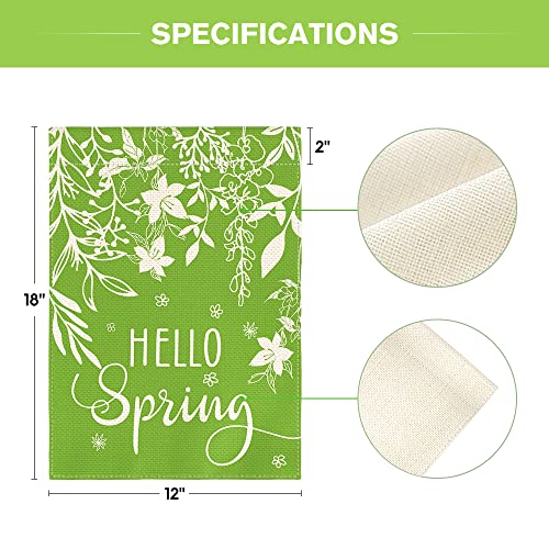 AVOIN colorlife Hello Spring Floral Garden Flag 12x18 Inch Double Sided Outside, Green Seasonal Yard Outdoor Flag