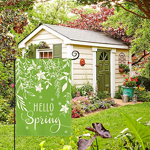 AVOIN colorlife Hello Spring Floral Garden Flag 12x18 Inch Double Sided Outside, Green Seasonal Yard Outdoor Flag