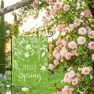 AVOIN colorlife Hello Spring Floral Garden Flag 12x18 Inch Double Sided Outside, Green Seasonal Yard Outdoor Flag