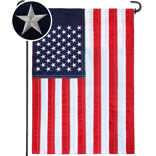 Mogarden American Garden Flag Embroidered Stars, 12.5 x 18 Inch Sewn Stripes Double Stitched, Small Applique Patriotic 4th of July USA Yard Flag For All Seasons For Outside