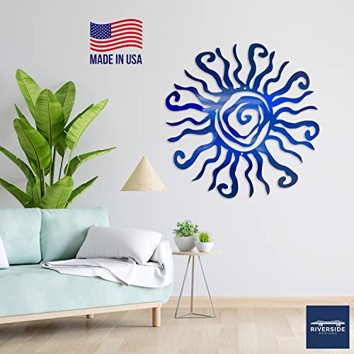 Riverside Designs Wacky Sun Metal Wall Art Outdoor Decor - 12 Inches Rust Proof Wall Sculpture - Ideal for Garden, Home, Farmhouse, Patio and Bedroom - Made in USA (12", Blue)