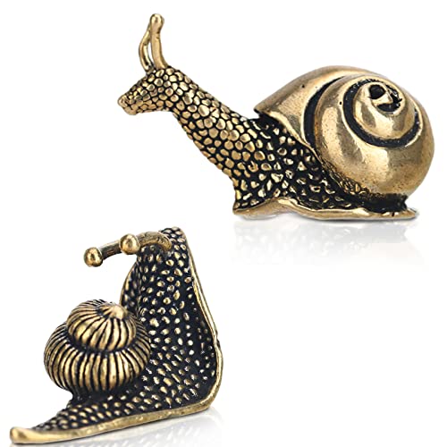 2pcs Snail decor Outdoor pond Garden snail figurine Brass Snail With feng shui decorative effect The meaning of the snail walk slowly and have a safe journey，Suitable for computer desk decoration