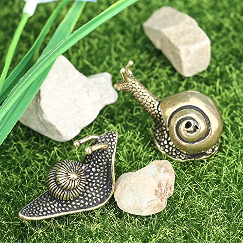 2pcs Snail decor Outdoor pond Garden snail figurine Brass Snail With feng shui decorative effect The meaning of the snail walk slowly and have a safe journey，Suitable for computer desk decoration