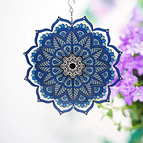 UOUDIO 3D Mandala Wind Spinner - Indoor Outdoor Stainless Steel Garden Decoration Crafts Ornaments (Blue Wind Spinner)