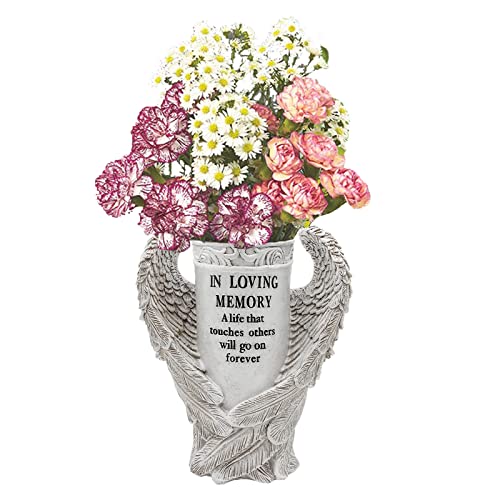 Grave Decorations for Cemetery, Angel Wings Vases with Spikes for Garden Decorations Waterproof Garden Statues Memorial Gifts for Loss of Loved One