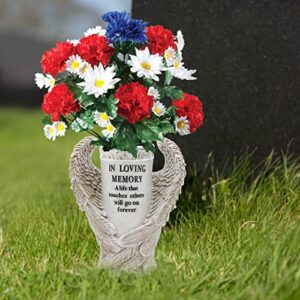 Grave Decorations for Cemetery, Angel Wings Vases with Spikes for Garden Decorations Waterproof Garden Statues Memorial Gifts for Loss of Loved One