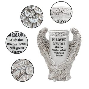 Grave Decorations for Cemetery, Angel Wings Vases with Spikes for Garden Decorations Waterproof Garden Statues Memorial Gifts for Loss of Loved One