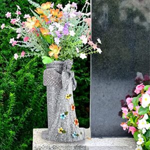 MIBUNG Cemetery Grave Flower Vase with Spikes, Solar Powered Praying Angel Statue Vase Holder with Stakes for Headstone Gravesite Decorations, Memorial Stone, Garden Yard Lawn Decor, Sympathy Gifts