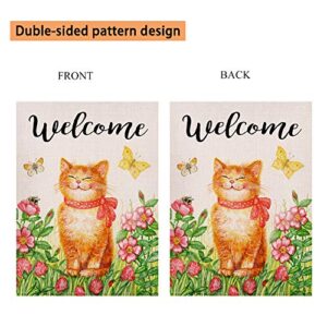 Welcome Cat Kitten Garden Flag Vertical Double Sided Spring Farmhouse Burlap Yard Outdoor Décor 12.5 x 18 Inch