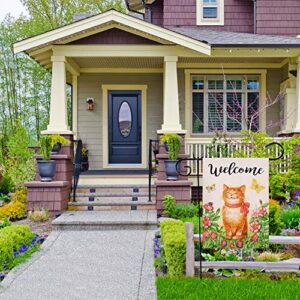 Welcome Cat Kitten Garden Flag Vertical Double Sided Spring Farmhouse Burlap Yard Outdoor Décor 12.5 x 18 Inch