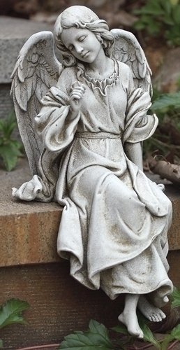 Joseph's Studio by Roman Inc, Sitting Angel Facing, Garden Collection, Religious Statue, Holy Family, Memorial, Angel, Patron Saint, Garden Décor (5x6x12)