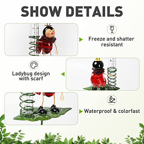 SaphiRose Rain Gauge Stake for Yard Garden Stakes Decor Outdoor Metal Ladybug Figurine with Plastic Tube - 5.31" W x 6.1" D x 40" H