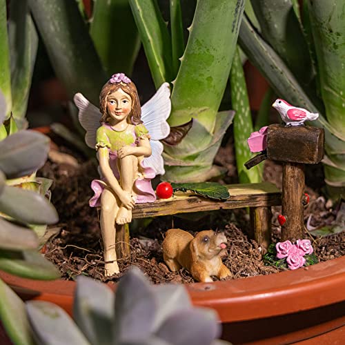 Fairy Garden Accessories Kit Fairy Garden Miniatures Fairies for Fairy Garden Outdoor Mini Fairy Garden Accessories Fairy Garden Mailbox with Miniature Bench and Mini Dogs