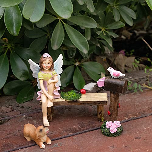 Fairy Garden Accessories Kit Fairy Garden Miniatures Fairies for Fairy Garden Outdoor Mini Fairy Garden Accessories Fairy Garden Mailbox with Miniature Bench and Mini Dogs