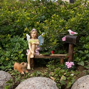 Fairy Garden Accessories Kit Fairy Garden Miniatures Fairies for Fairy Garden Outdoor Mini Fairy Garden Accessories Fairy Garden Mailbox with Miniature Bench and Mini Dogs