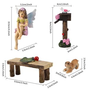 Fairy Garden Accessories Kit Fairy Garden Miniatures Fairies for Fairy Garden Outdoor Mini Fairy Garden Accessories Fairy Garden Mailbox with Miniature Bench and Mini Dogs