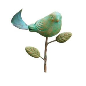 ancient graffiti ceramic teal bird plant pick, 14″h