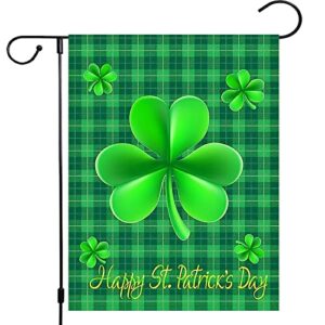 st patricks day garden flag 12×18 inch double sided for outside small burlap green shamrock lucky welcome small outside vertical holiday yard decor (green a)