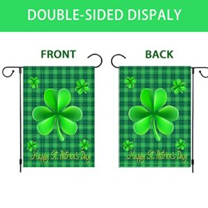 St Patricks Day Garden Flag 12x18 Inch Double Sided for Outside Small Burlap Green Shamrock Lucky Welcome Small Outside Vertical Holiday Yard Decor (Green A)