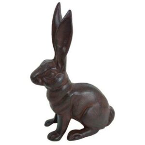 cast iron sitting bunny rabbit garden patio yard large doorstop decorative statue. 6.3 inches long by 10.2 inches tall by 3.5 inches wide