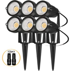 reegold low voltage landscape lights outdoor: 7w 700lm led landscape lighting with connectors for tree garden yard pathway | 12v 24v warm white 2700k spotlights | ip65 waterproof | 6 pack