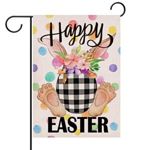 hzppyz happy easter garden flag double sided, easter eggs bunny rabbit decorative yard outdoor home small decor, buffalo plaid polka dots spring farmhouse burlap outside house decoration 12 x 18